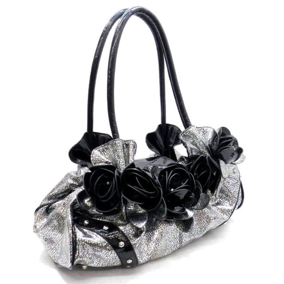 Bags | New Faux Leather Handbag With Roses Silver | Poshmark